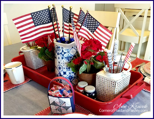 Red White and Blue Patriotic Tablescape - Corner of Plaid and Paisley