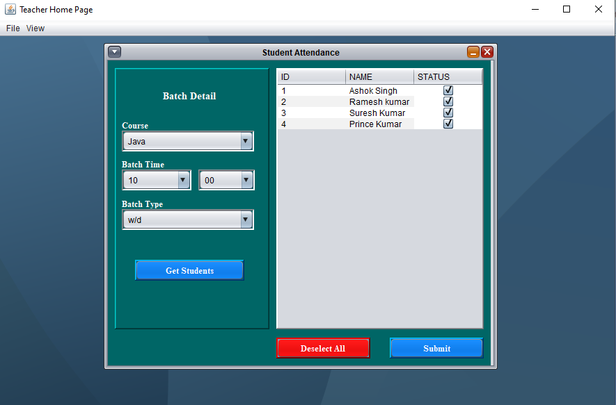 D.Tech Academic: Attendance System App in Java Swing and MySQL Database