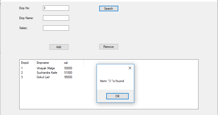 Add, remove, search an item in listview in C#