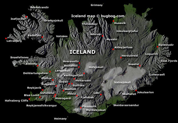google maps europe: Map of Iceland Geography Pictures