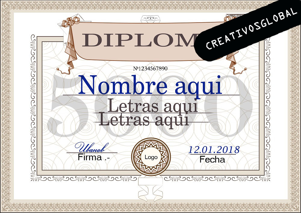 Diploma con fondo numeral coloca letras y listo para imprimir