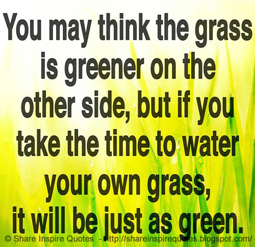 You May Think The Grass Is Greener On The Other Side But If You Take The Time To Water Your Own
