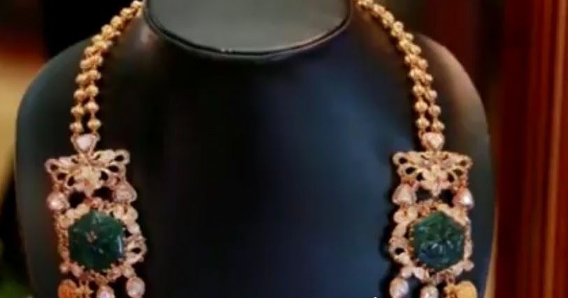 Three Layers Kasu Mala with Emerald Side Pendants - Jewellery Designs