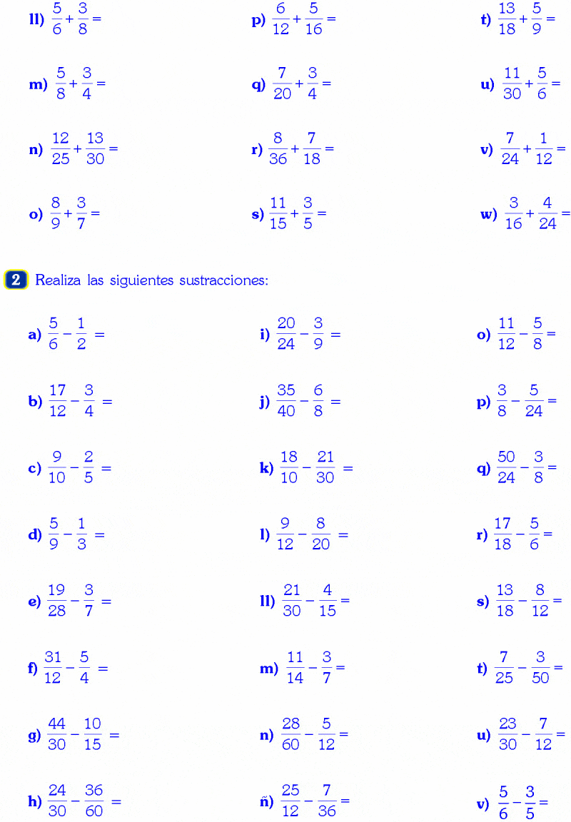 SUMA Y RESTA DE FRACCIONES HETEROGENEAS EJERCICIOS RESUELTOS DE MATEMATICAS DE PRIMARIA
