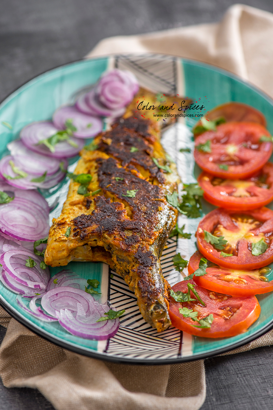 Color and Spices: Tandoori spiced grilled whole fish...