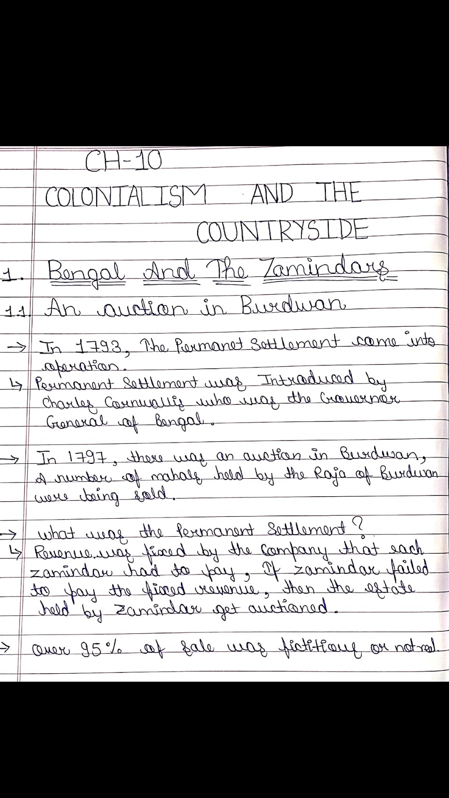 Class 12th, History Notes, Ch-10: Colonialism and the countryside.