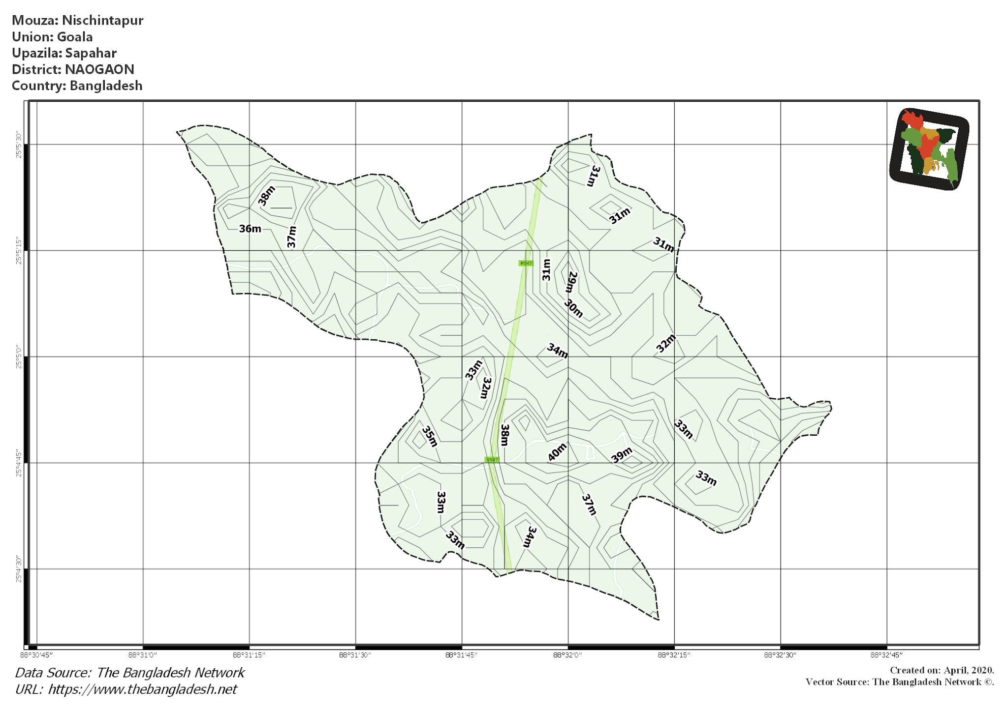 Map of Nischintapur Mouza, Sapahar, Naogaon