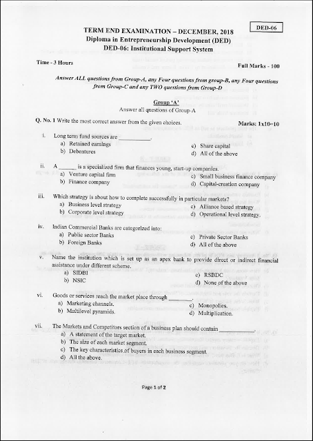 OSPU DED Institutional Support System dec 2018 Question Paper ...