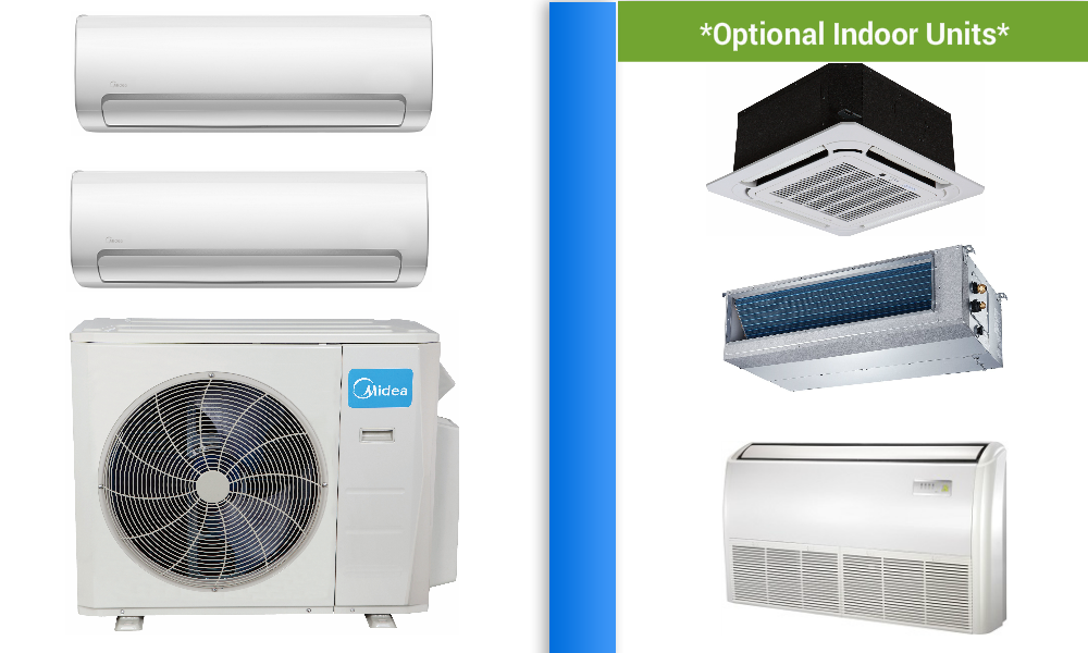 All New Mini Split Ductless HeatPump Systems: Midea 2x18000 Btu in Minisplitwarehouse.com