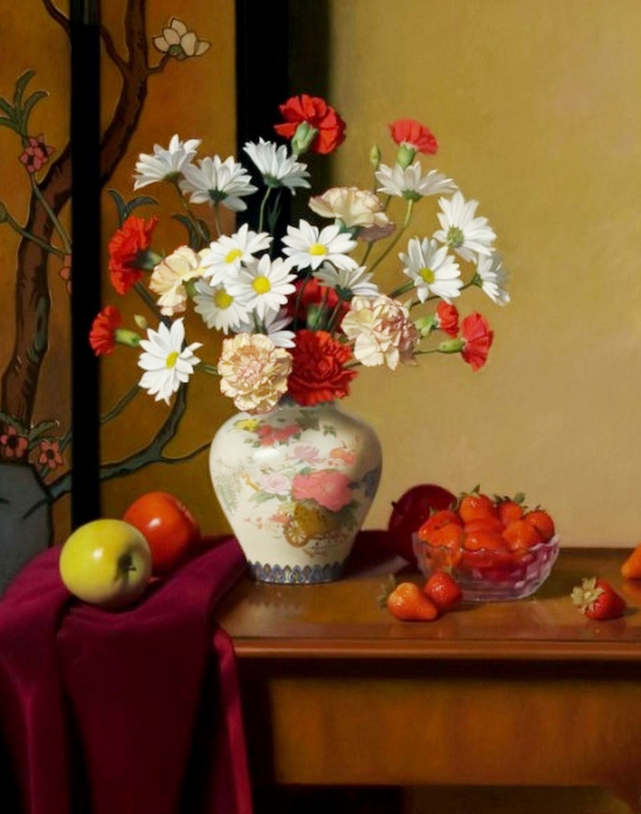 Imágenes Arte Pinturas: Jarrones Decorativos con Flores, Pintura al Óleo