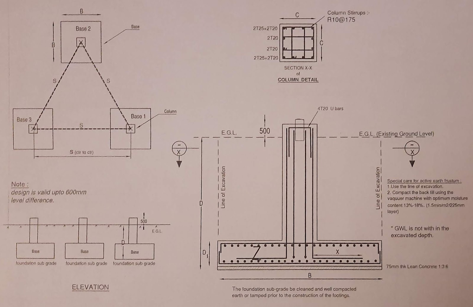 SAMPLE FOUNDATION DETAIL OF A STEEL TELECOMMUNICATION TOWER WITH 3 LEGS