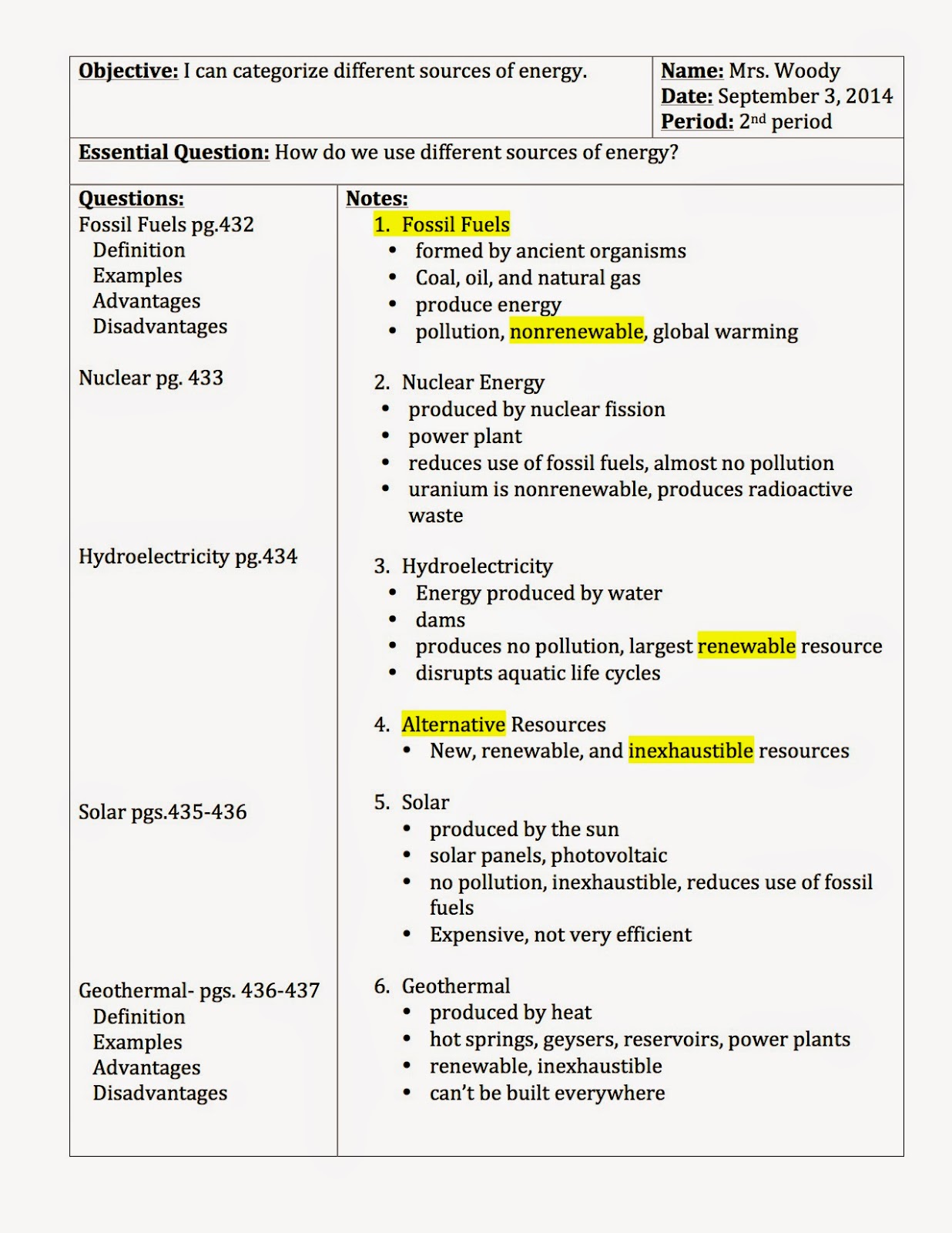 6th Grade Science: Chapter 14, Section 3 Notes