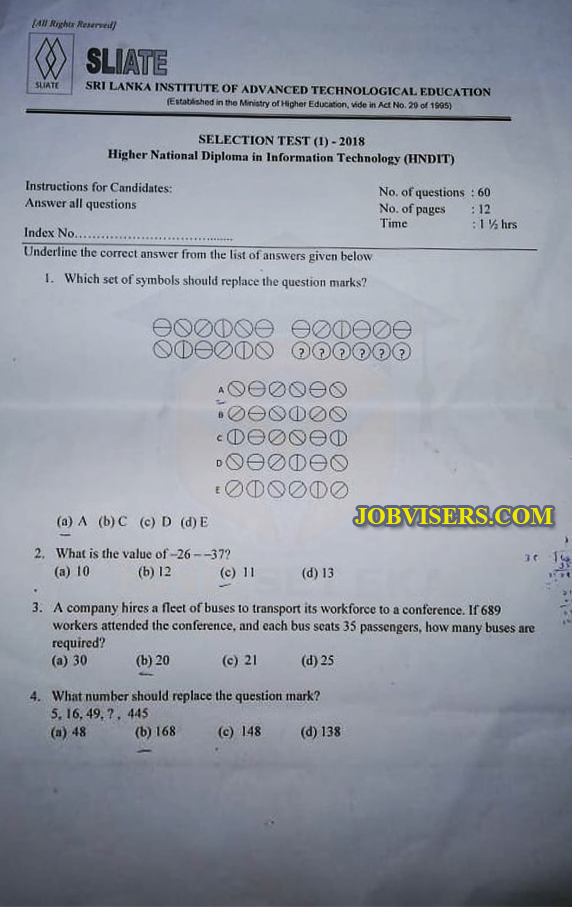 HNDIT Selection Test Papers | HNDIT - 2018