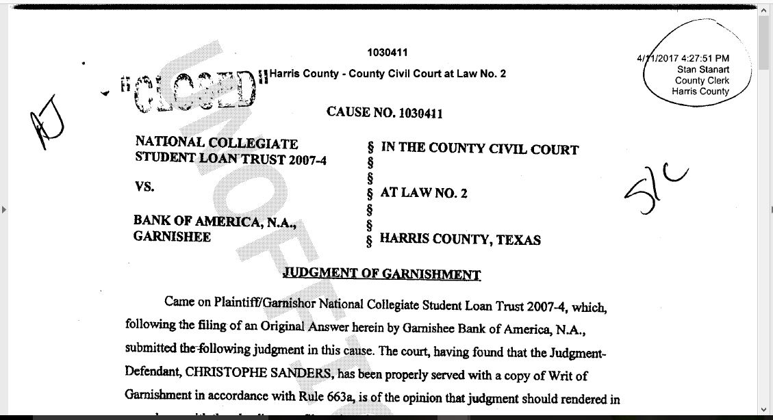 Consumer Debt Litigation (mostly Texas): November 2017
