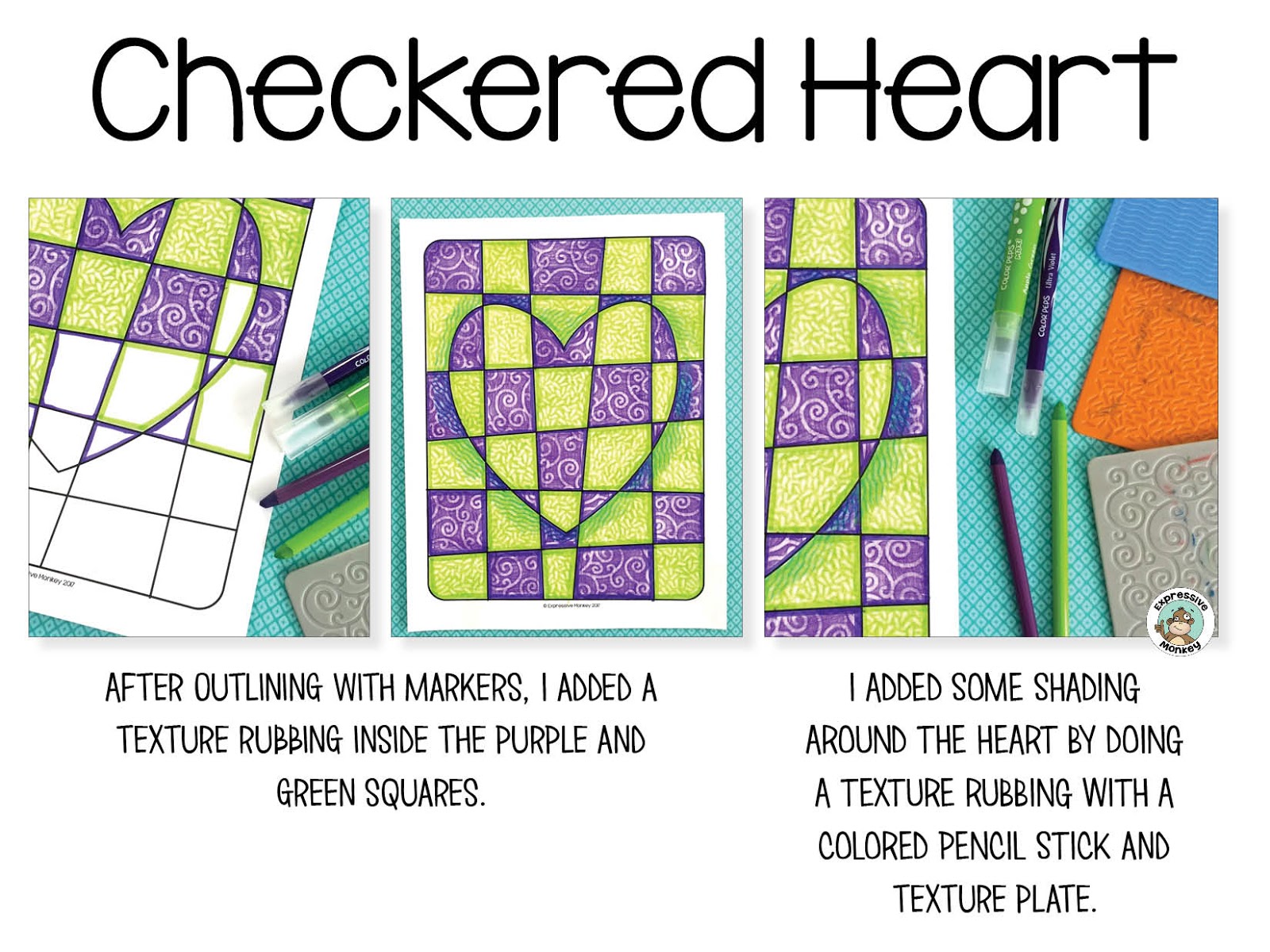 Op Art Heart Art Techniques - Expressive Monkey