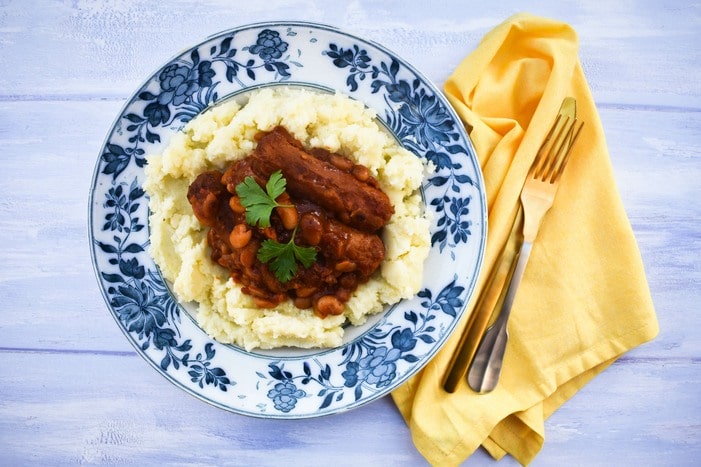 Vegan Slow Cooker Sausage Stew With White Beans And Peppers Tinned Tomatoes