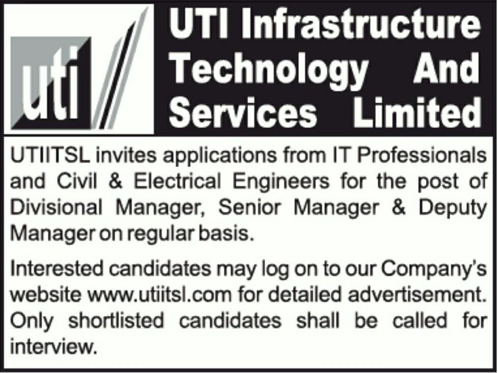 UTI Infrastructure Technology And Services Ltd. - Invites Applications ...