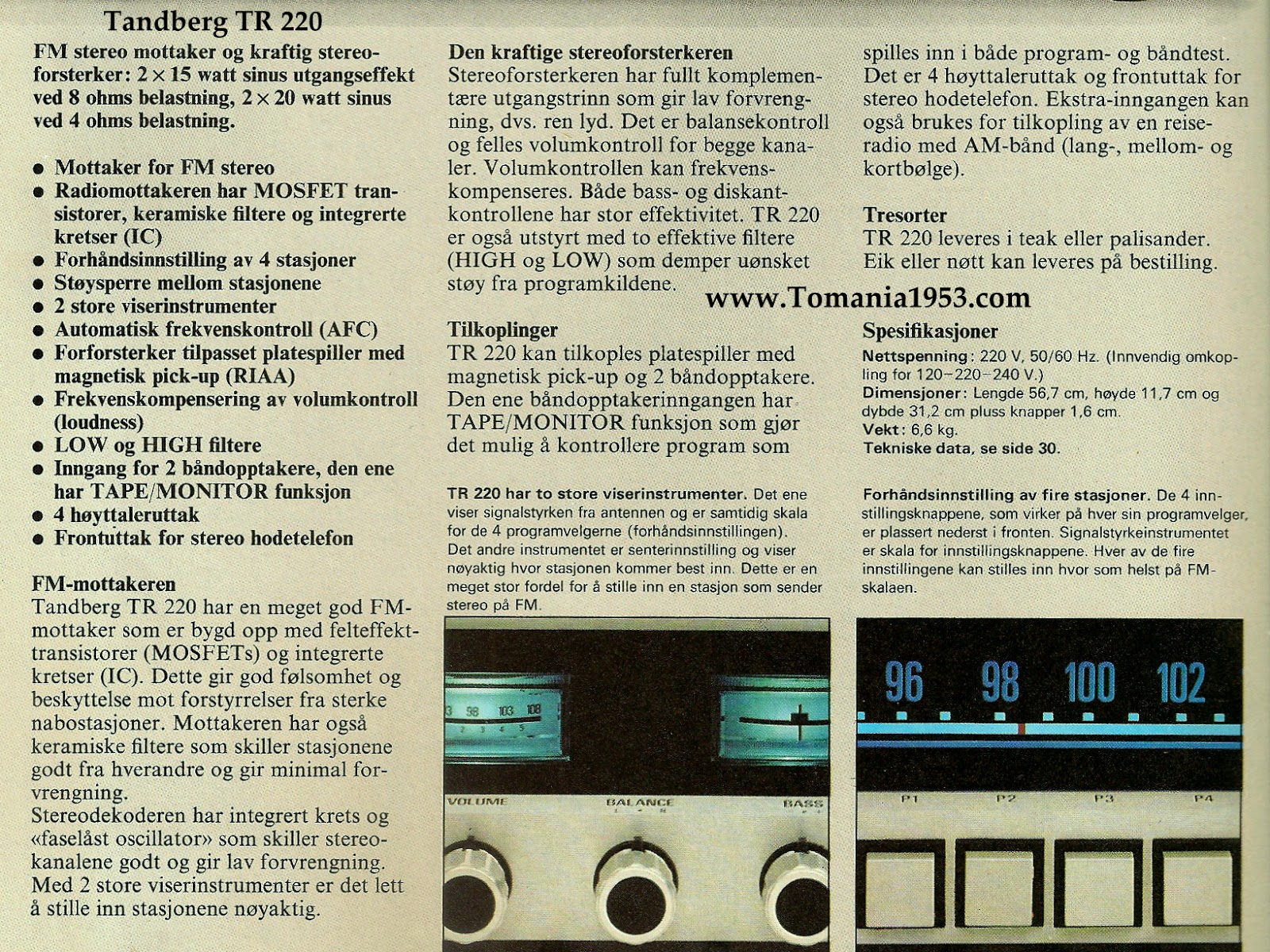 TANDBERG HI-FI STEREO: TANDBERG TR 220 EX