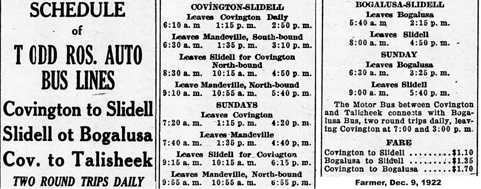 Tammany Family 1922 Bus Schedule tammany-family-1922-bus-schedule