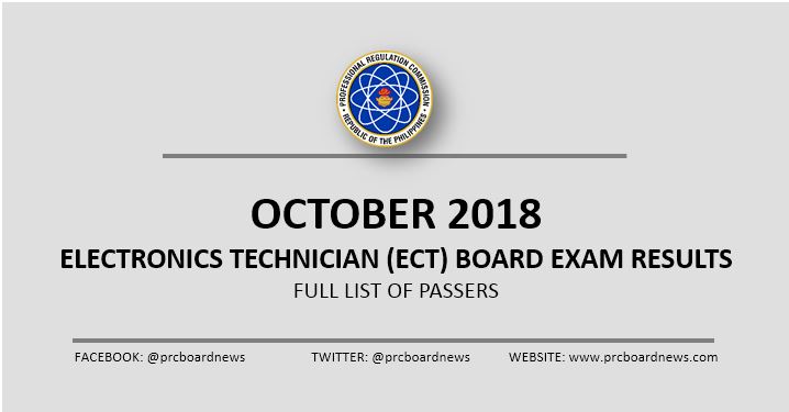 RESULT: October 2018 Electronics Technician ECT board exam list of passers