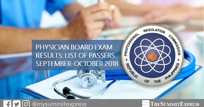 PLE RESULT: September - October 2018 Physician board exam list of ...