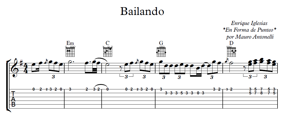 Bailando [Enrique Iglesias / D. Bueno] Partitura - Tab - Acordes ...
