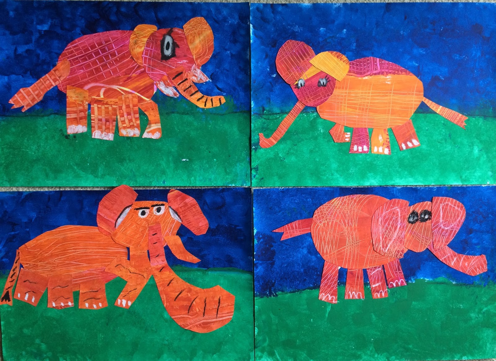 My Visual Arts Teaching 2016: Year 2: Eric Carle-inspired Orange Elephant