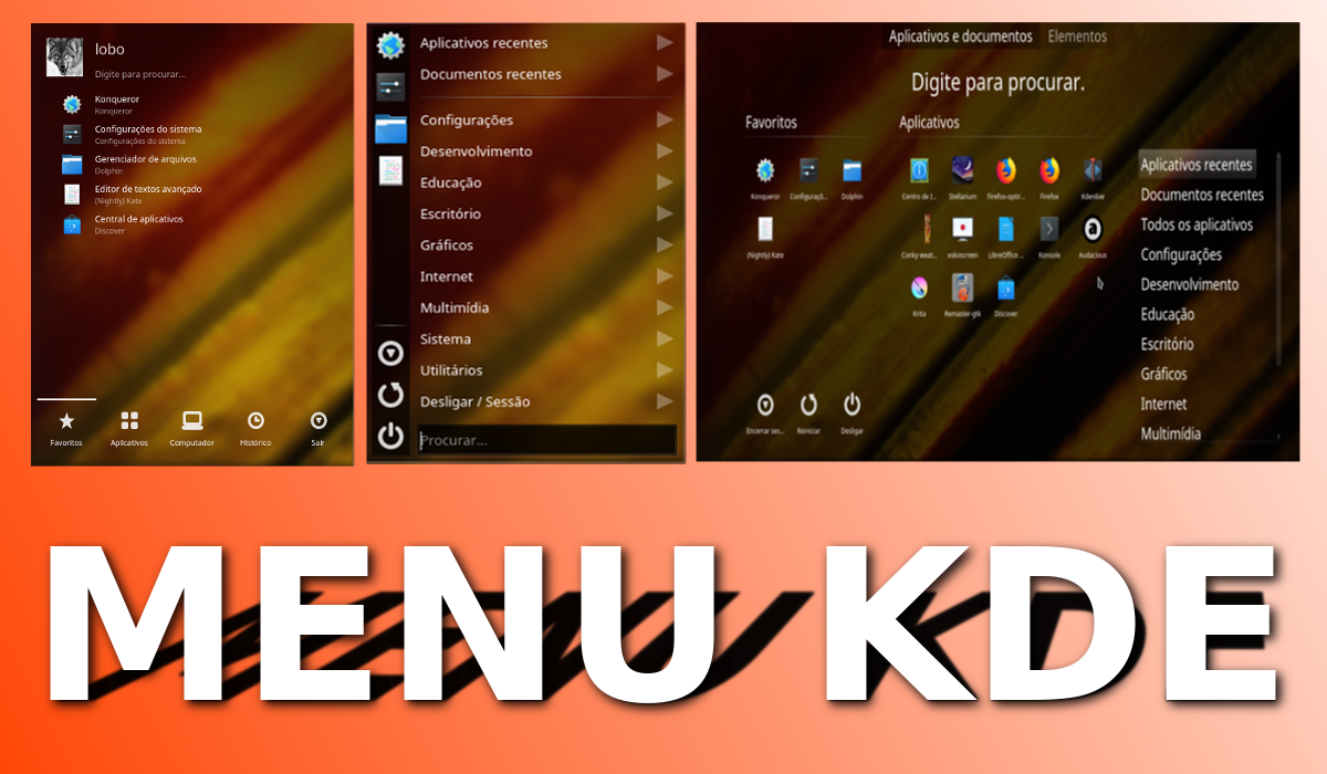 Opções de menu de aplicativos do KDE Plasma 5.10