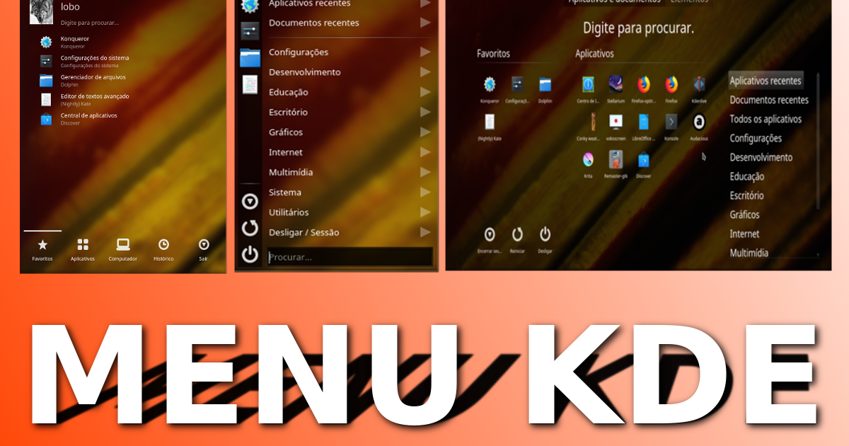 Opções de menu de aplicativos do KDE Plasma 5.10