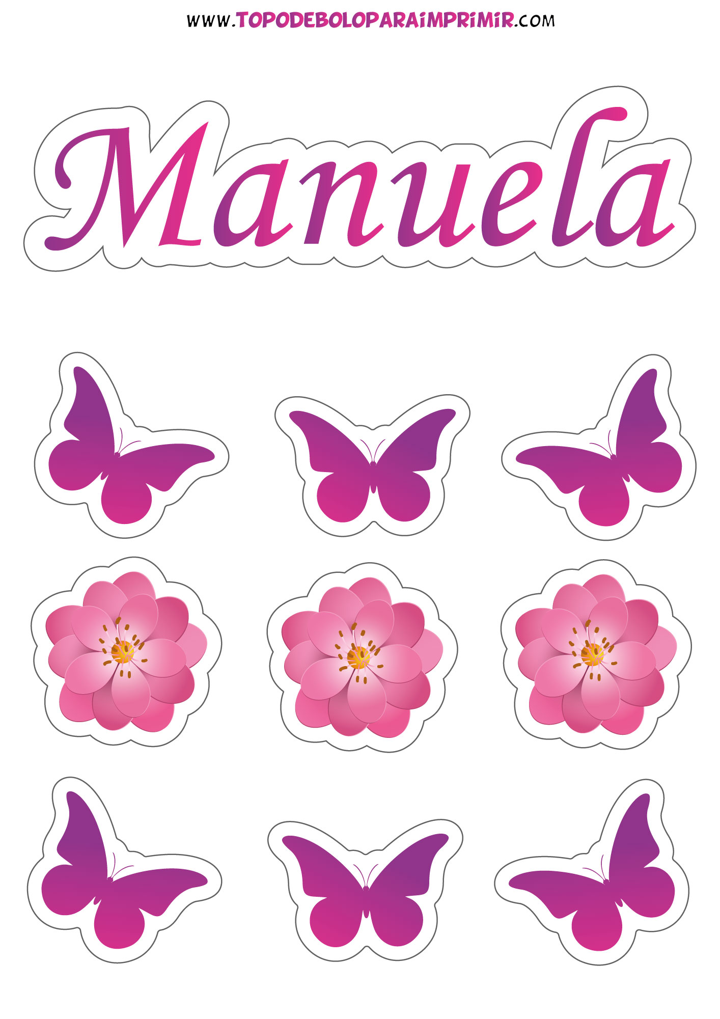 Topo de bolo Manuela para imprimir