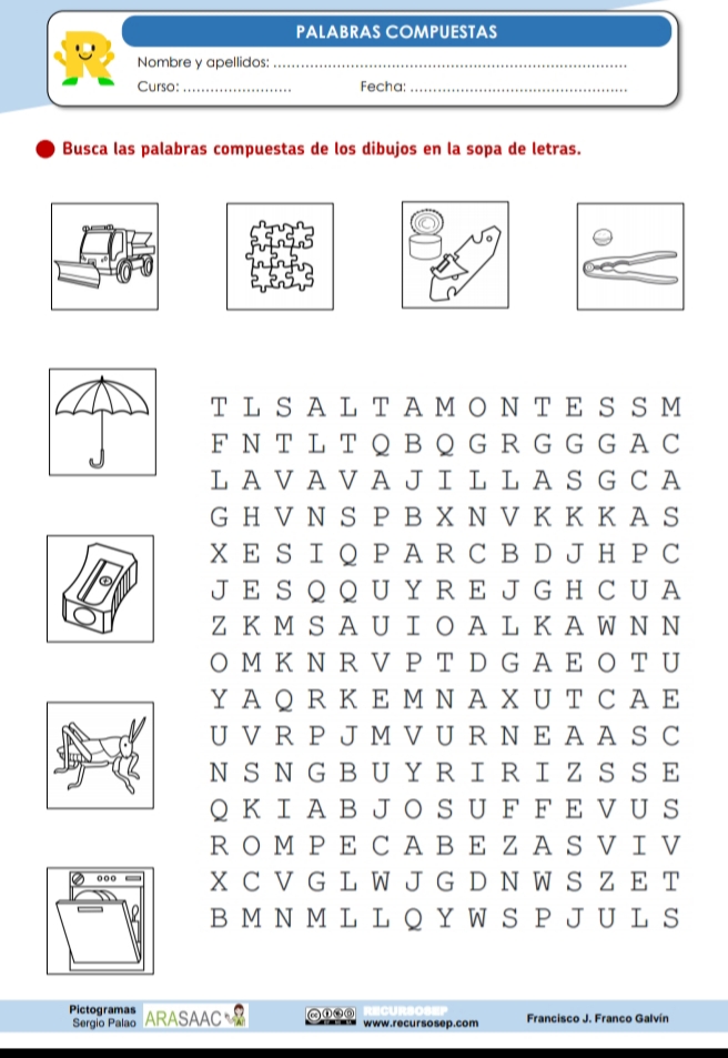 Recursos Aula PT: Sopa de letras de palabras compostas