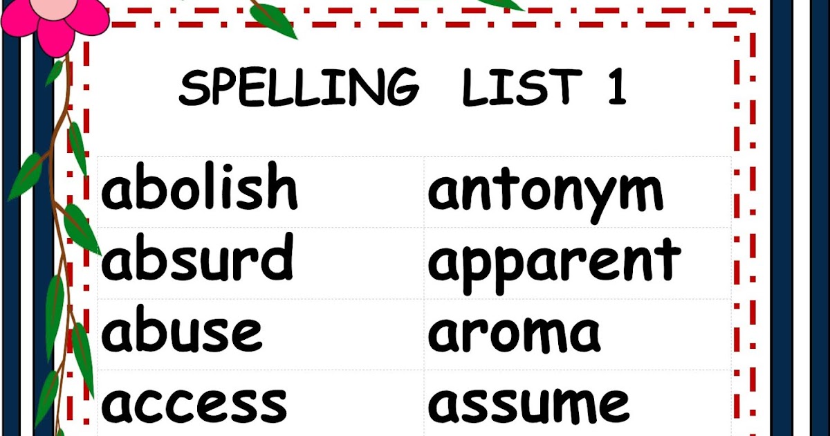 Spelling List for Intermediate Level - The Teacher's Craft