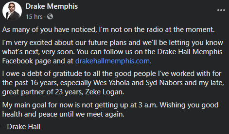 Media Confidential: Memphis Radio: Drake Hall OUT At WXMX