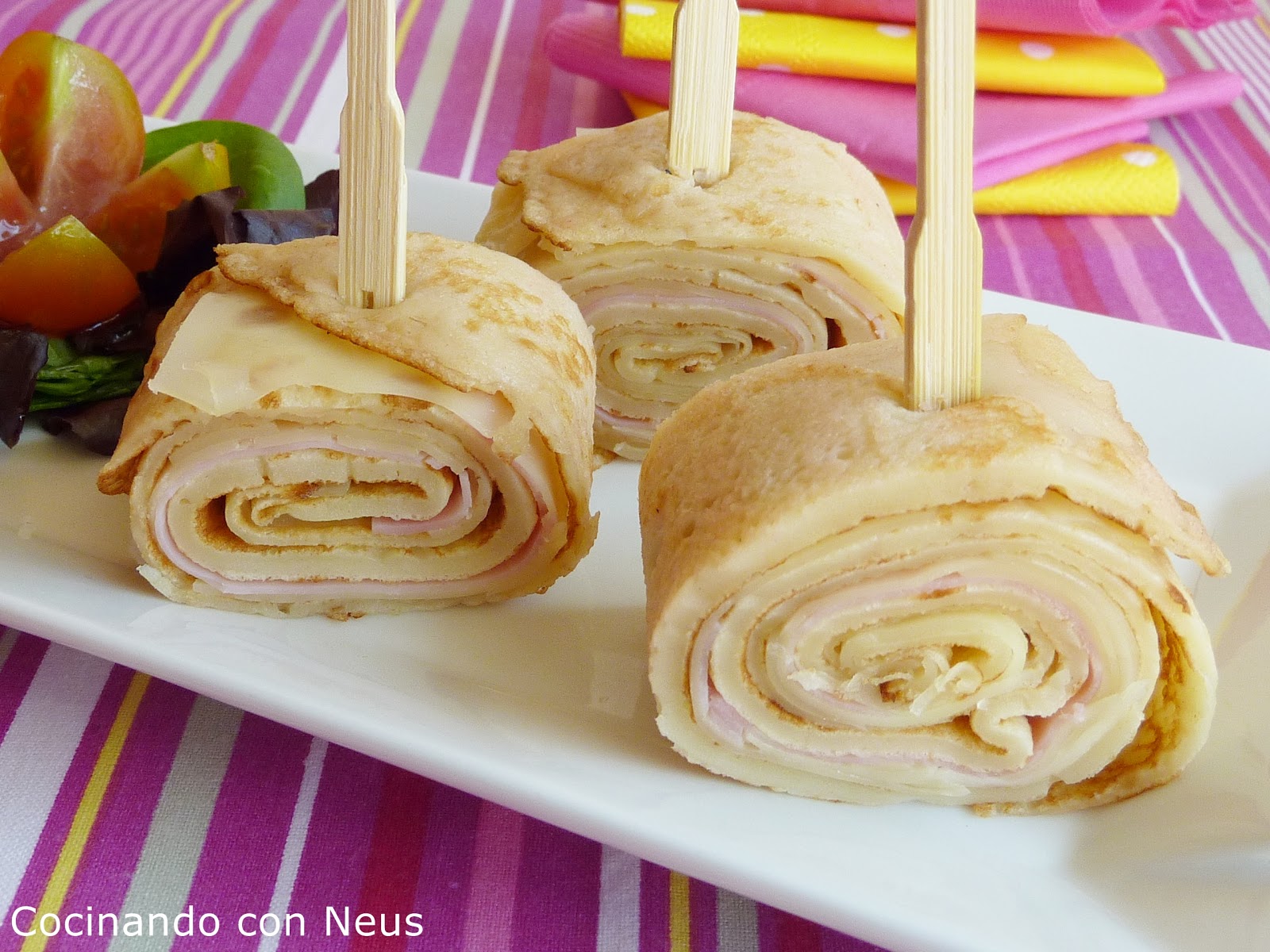 Crêpes enrolladas de jamón y queso - Cocinando con Neus