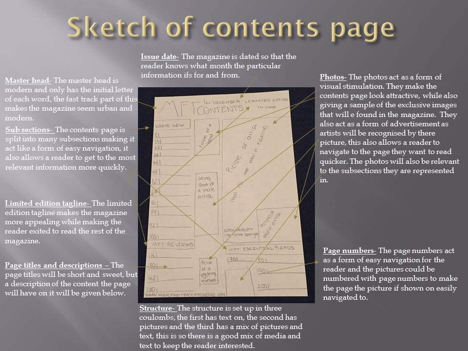 AS Media production: planning sketch of front cover, contents page and ...