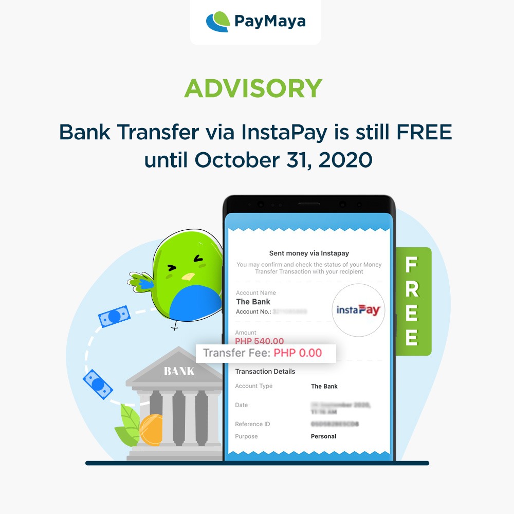 PayMaya Bank Transfer Via InstaPay is FREE Until October 31, 2020 ...
