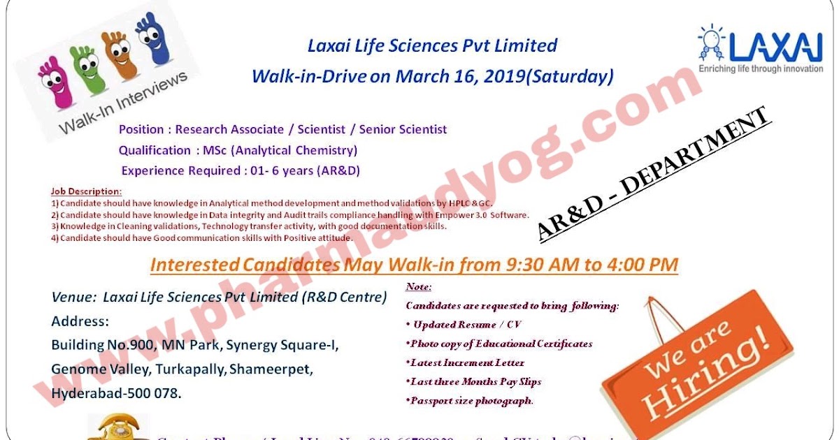 Laxai Avanti Life sciences | Walk-in interview for AR&D and API-R&D | 16th March 2019 | Hyderabad