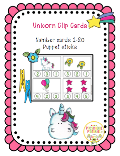 Unicorn Clip Cards 1-20 ~ Preschool Printables