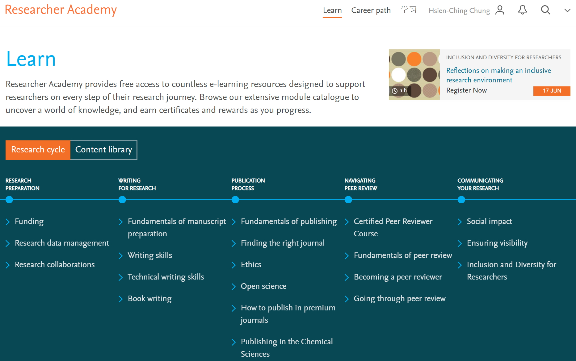夢想與創造: [學術研究][教學資源] 愛思維爾線上學習平台Elsevier Researcher Academy介紹