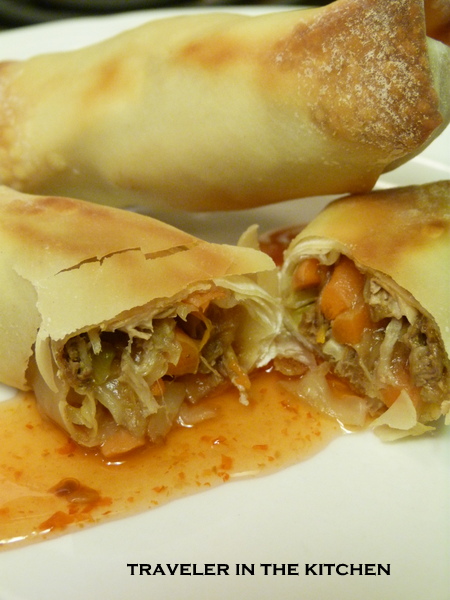 Traveler In The Kitchen: Baked Pulled Pork Egg Rolls