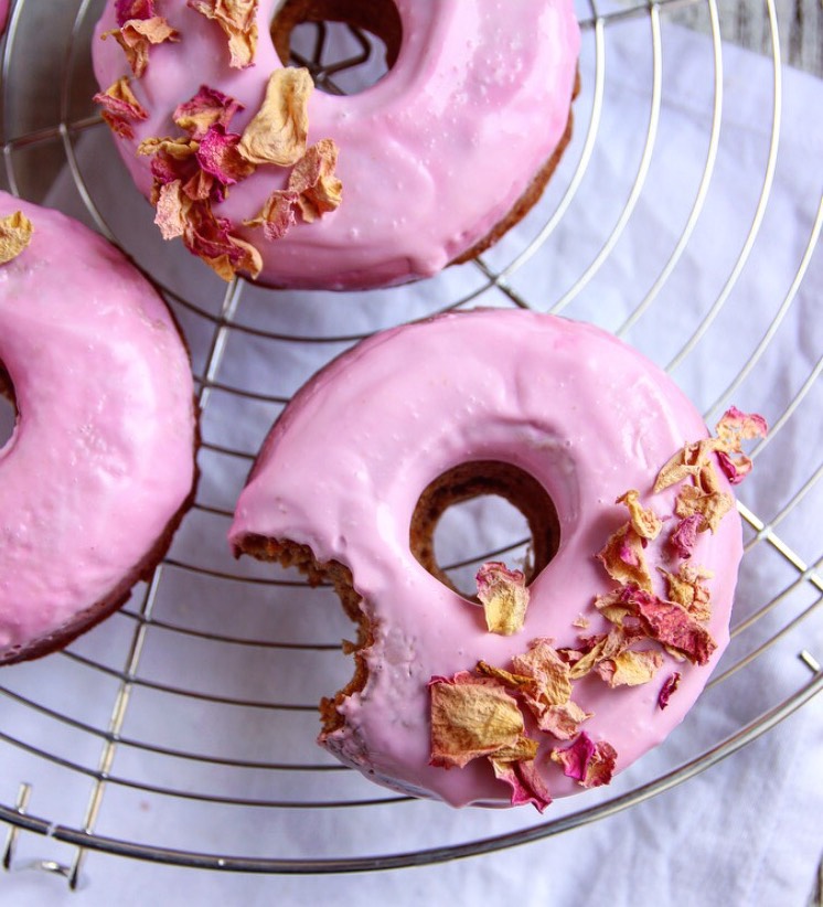 Vegan Pink Coconut-Glazed Cinnamon Donuts