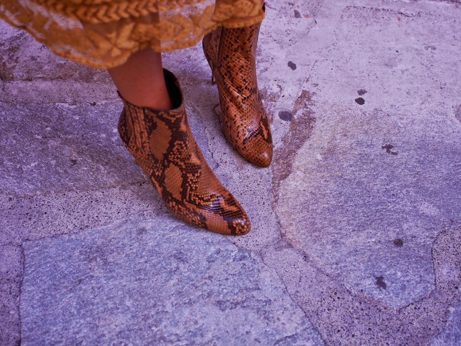 Fashion Musings Diary: Mellow Yellow Lace Dress and Python Boots Monday