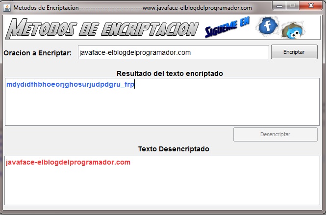 Método de Encriptacion y Desencriptacion CESAR en java