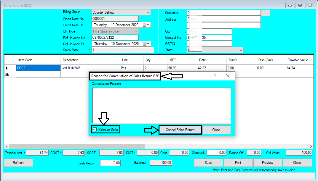 Sales Return B2C Help Guide