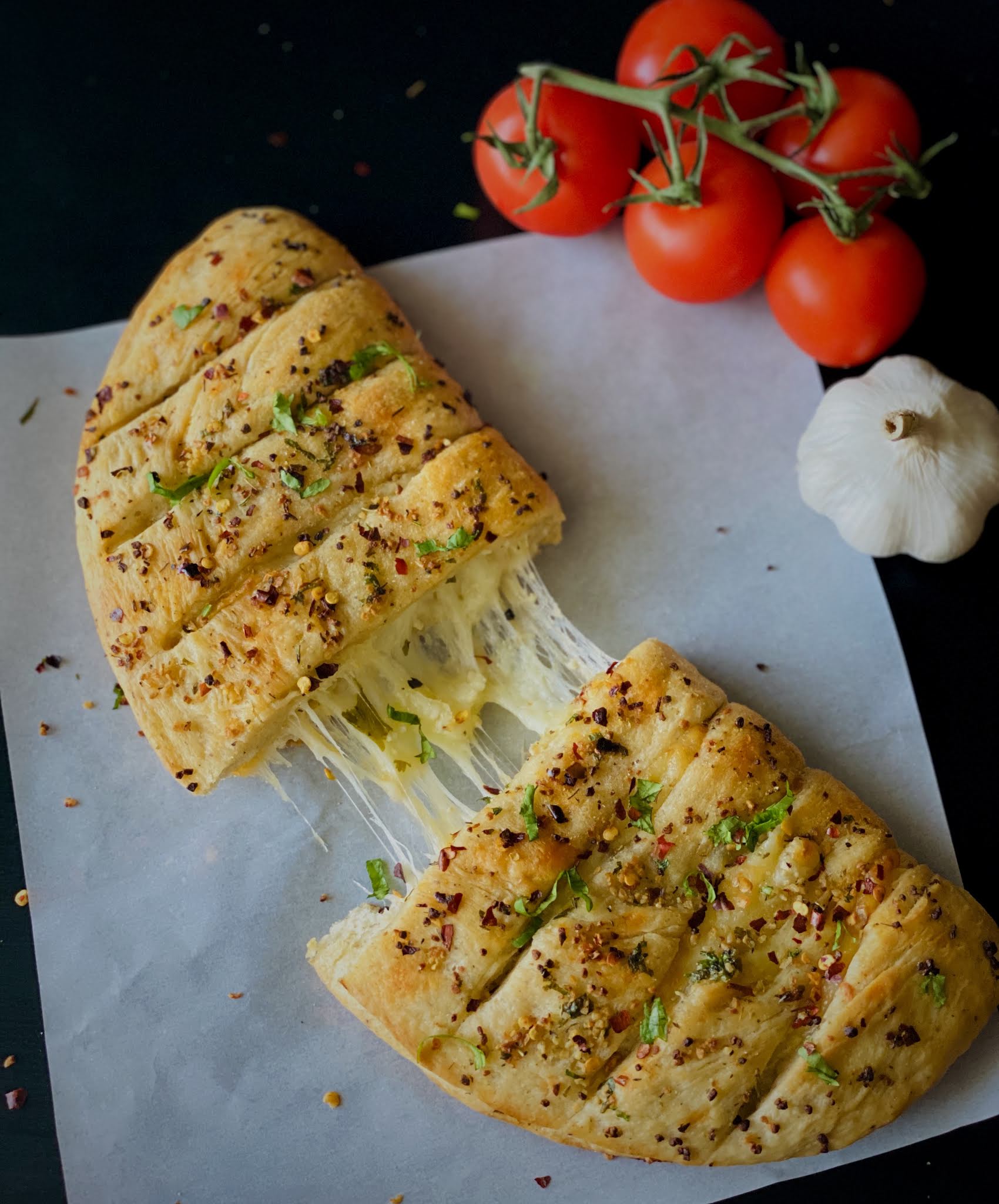 Cheese stuffed garlic bread