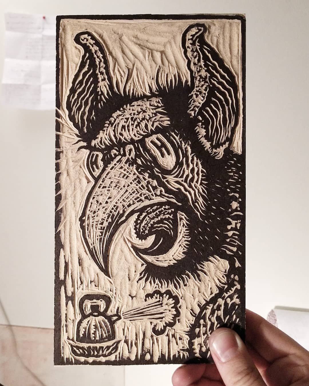 JESSE SHAW: woodcut demo of a demon bastard