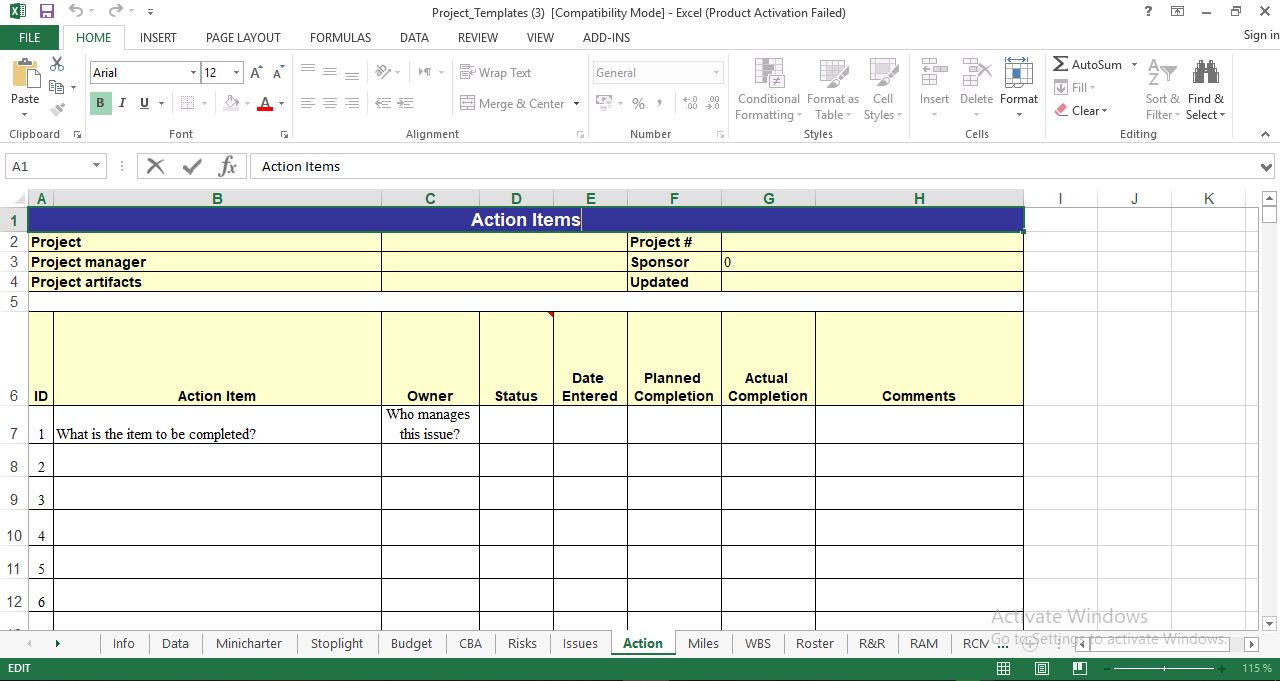 Project Management Template Excel