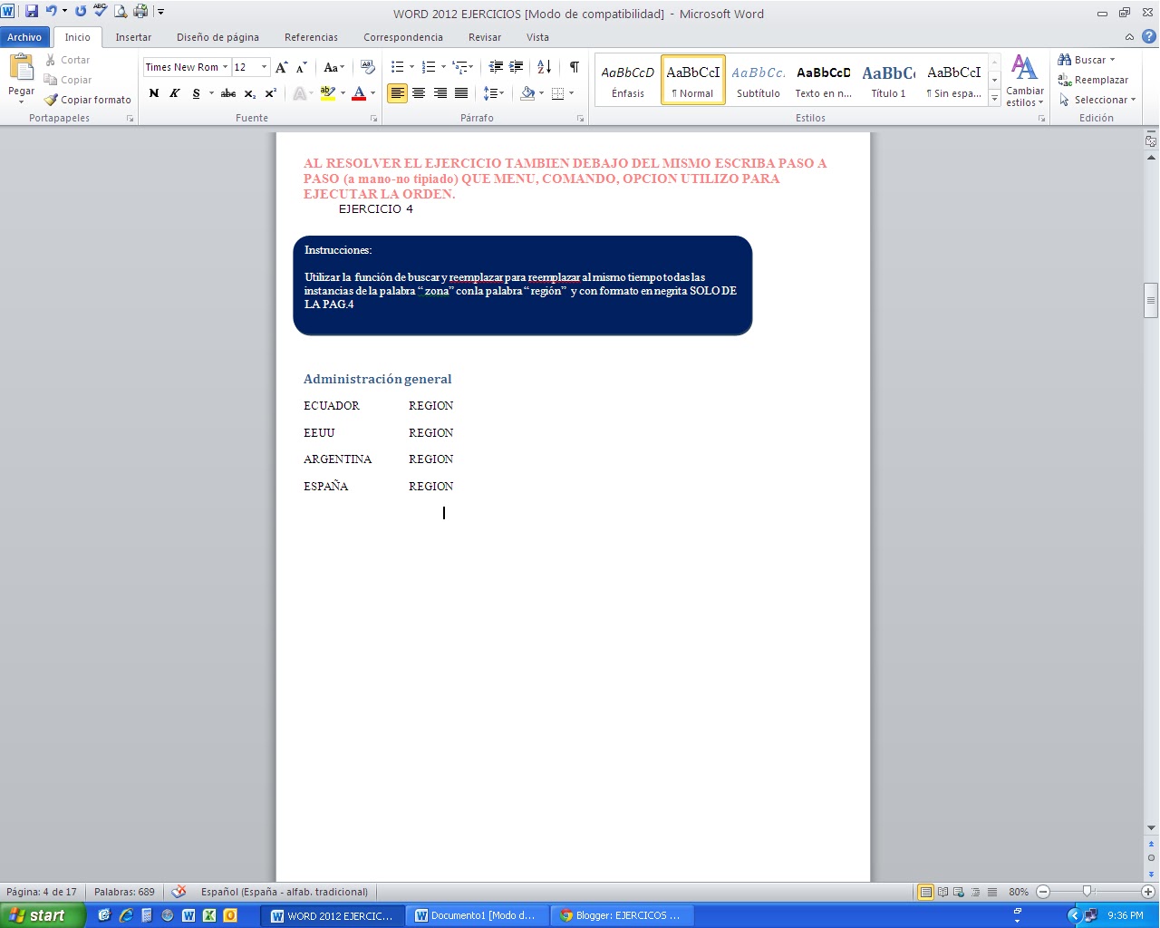 Ejercicios Resueltos de Microsoft Word 2012: ejercicios