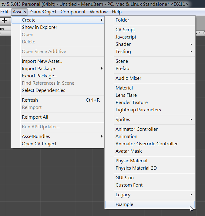 Unity Editor: Menu items