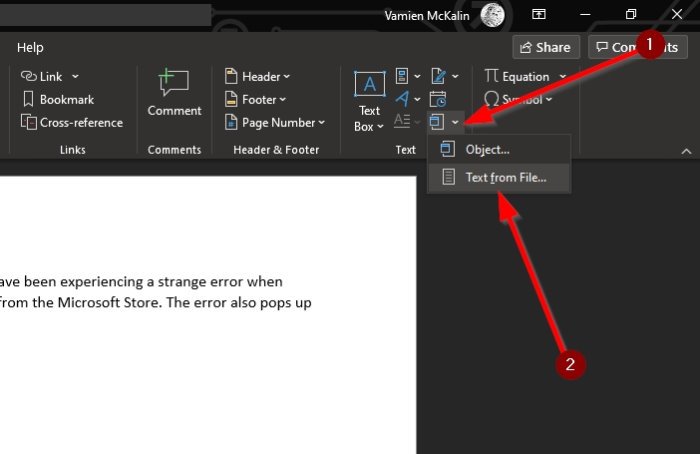 Een Word-document invoegen in een ander Word-document